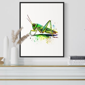 Grasshopper Watercolor Art Print, Grasshopper Painting Wall Art Decor ...