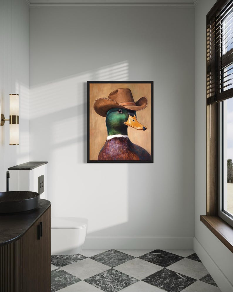 Silly Mallard Duck Cowboy Saddle Poster Art Print, Animal Western Wild ...