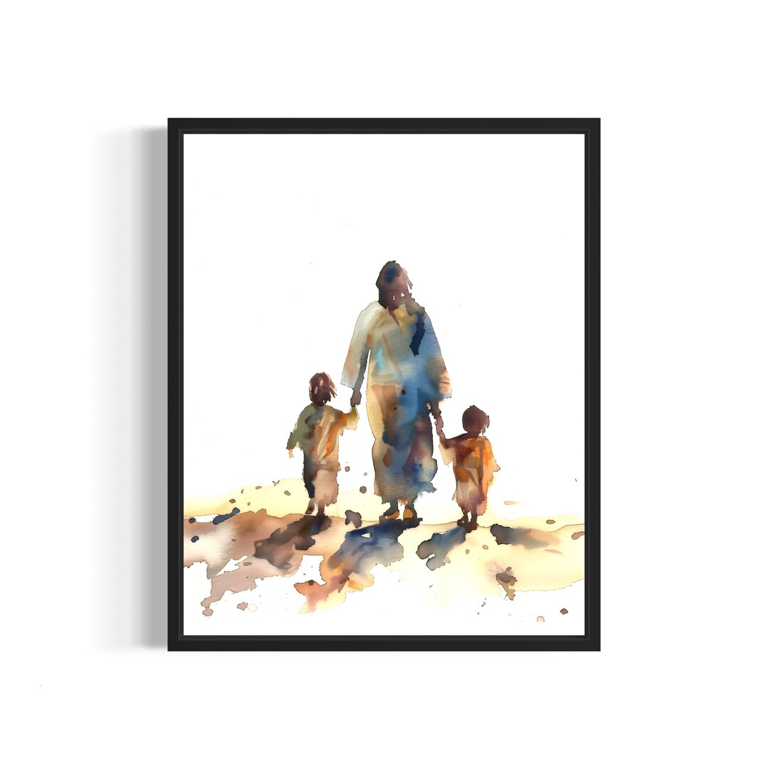 Jesus Walking With Children Poster Art Print, Religious Christian Bible ...
