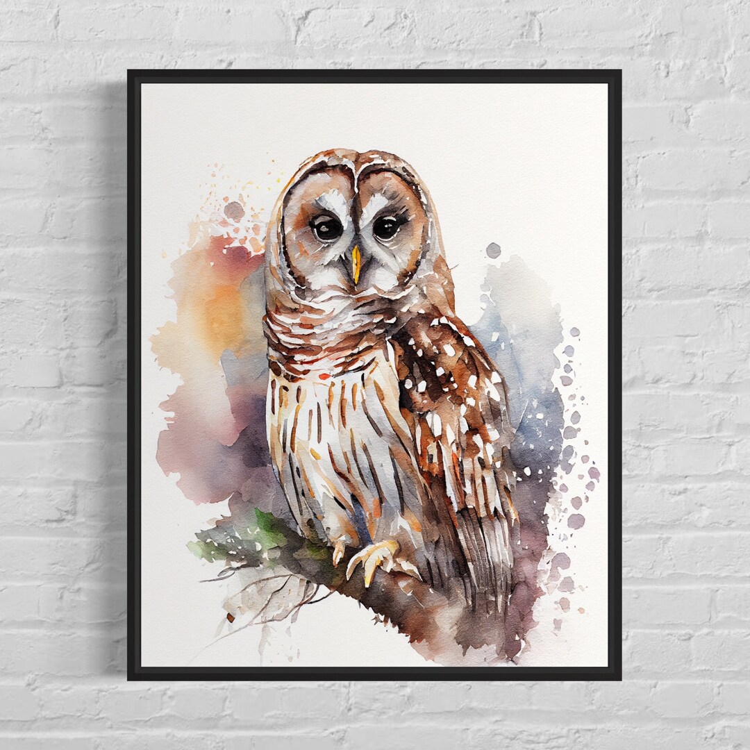 Barred Owl Watercolor Art Print, Barred Owl Monitor Painting Wall Art ...