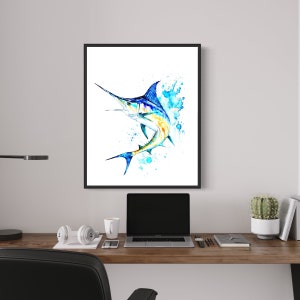 Billfish Watercolor Art Print, Billfish Painting Wall Art Decor ...