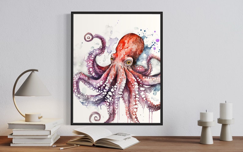 Red Octopus Art Print Red Octopus Painting Wall Art Poster - Etsy