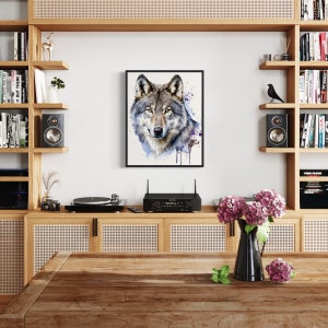Gray Wolf Watercolor Art Print, Gray Wolf Painting Wall Art Decor ...