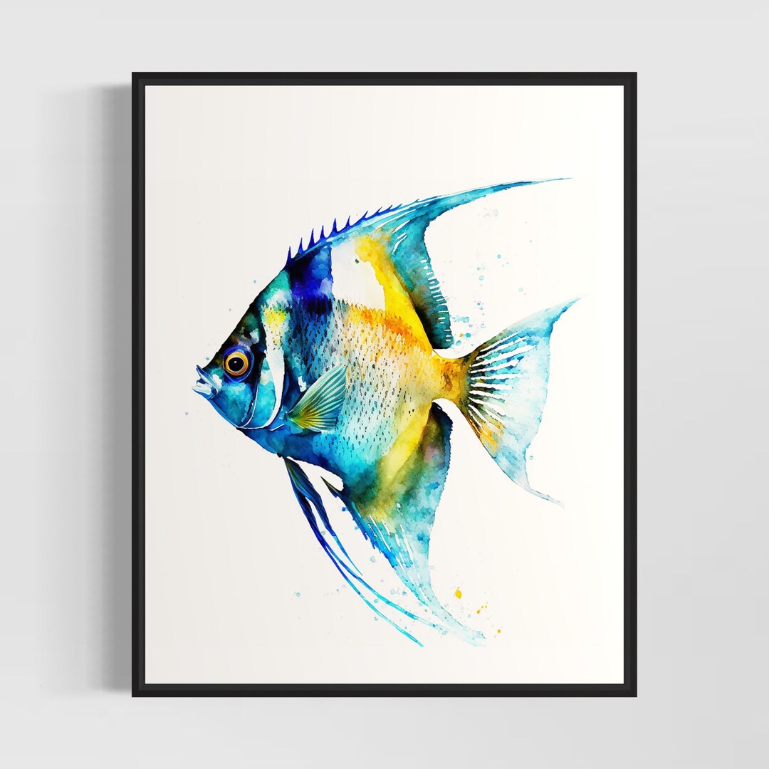 Angelfish Watercolor Art Print, Angelfish Painting Wall Art Decor ...