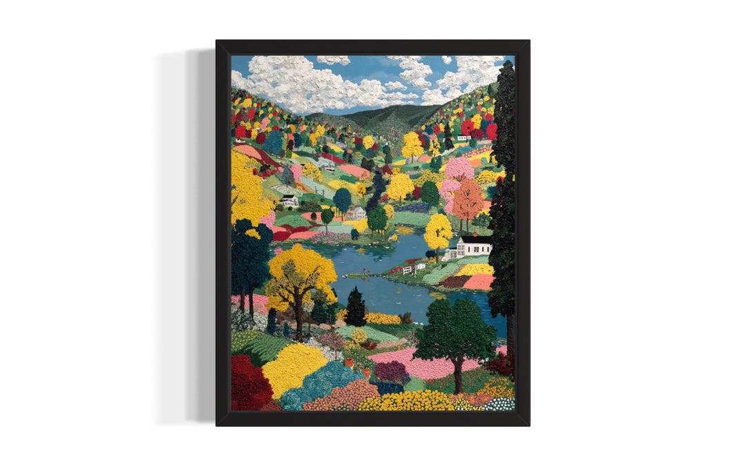 Silver Lake Flower Field Colorful Scenery Poster Art Print, Living Room ...