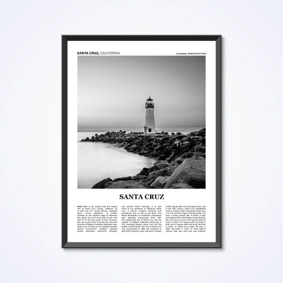 Santa Cruz Black and White Poster Santa Cruz California - Etsy