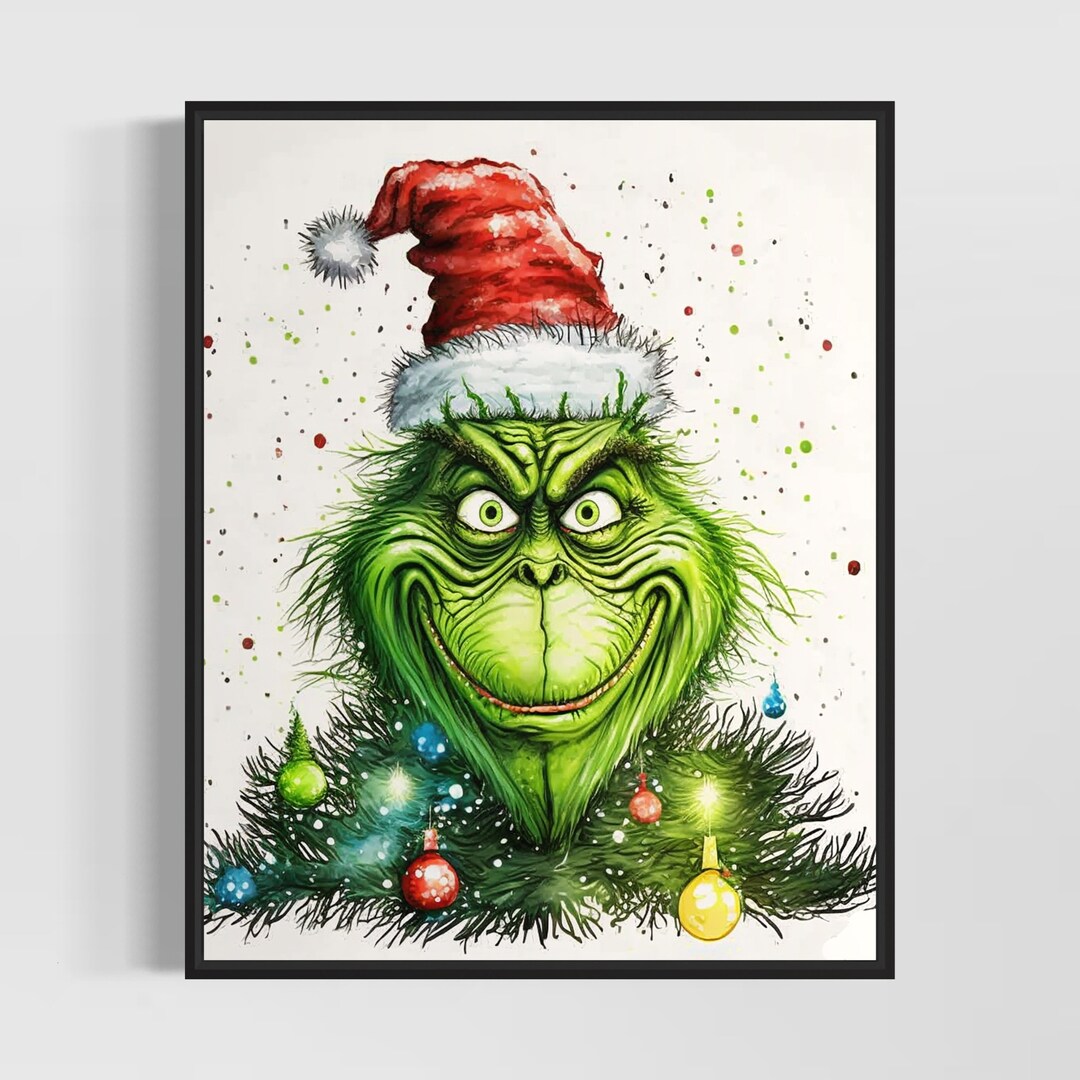The Grinch Watercolor Art Print, Grinch Painting Wall Art Decor ...