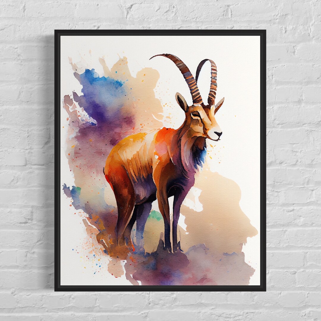 Ibex Watercolor Art Print, Ibex Painting Wall Art Decor, Ibex Original ...