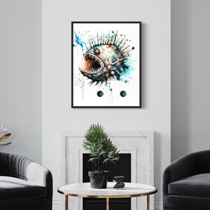 Angler Fish Watercolor Art Print, Angler Fish Painting Wall Art Decor ...