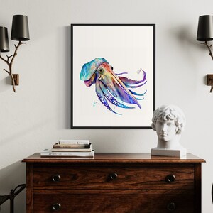 Cuttlefish Watercolor Art Print, Cuttlefish Painting Wall Art Decor ...
