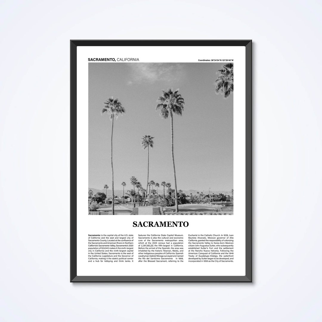 Sacramento Black and White Poster, Sacramento, California Print ...