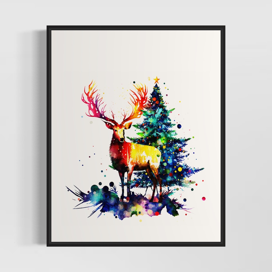 Christmas Reindeer Watercolor Art Print, Christmas Reindeer Painting ...