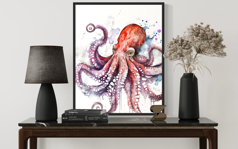 Red Octopus Art Print Red Octopus Painting Wall Art Poster - Etsy