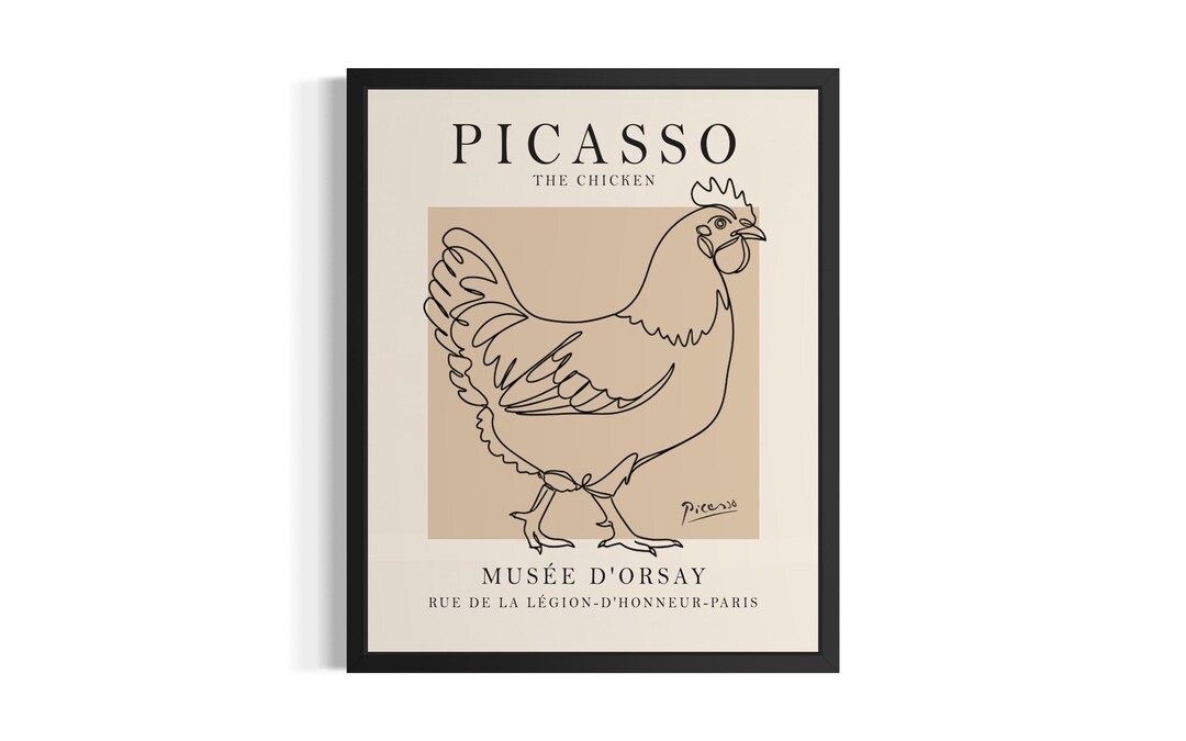 Chicken Picasso Minimalist Poster Art Print, Living Room Wall Art ...