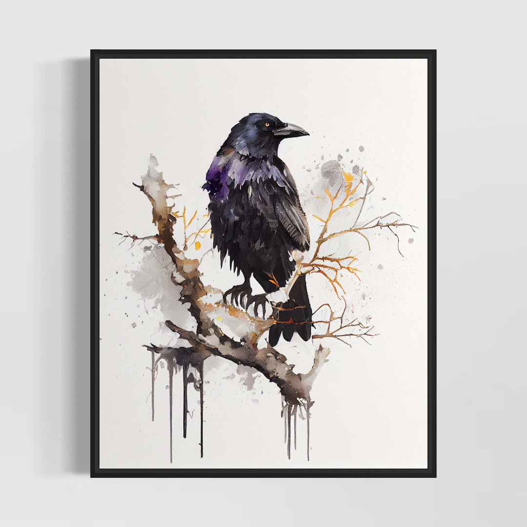 Raven Watercolor Art Print, Raven Painting Wall Art Decor, Original ...