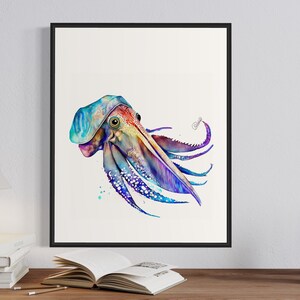 Cuttlefish Watercolor Art Print, Cuttlefish Painting Wall Art Decor ...