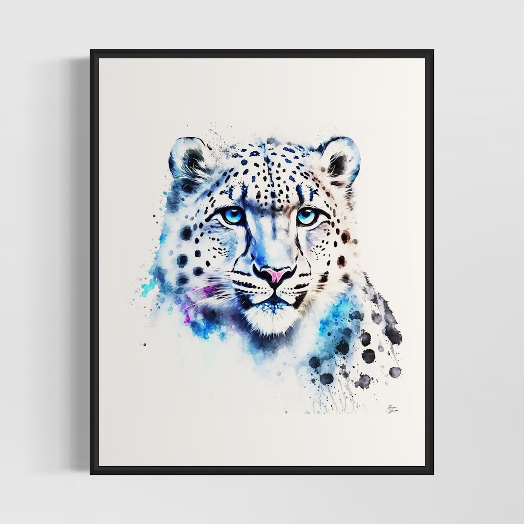Snow Leopard Watercolor Art Print, Snow Leopard Painting Wall Art ...