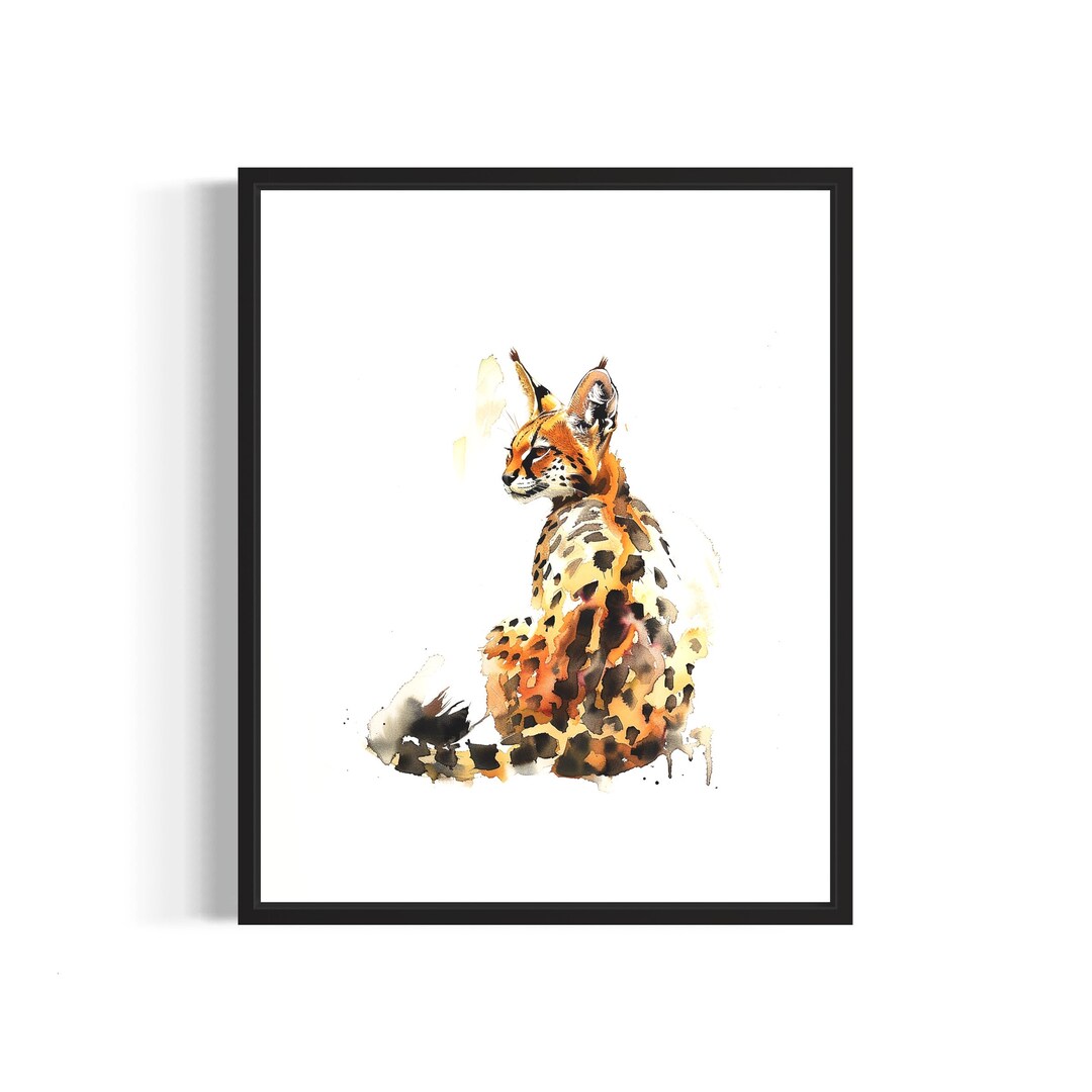 Serval Watercolor Art Print Poster, Animal Painting Wall Art Decor ...