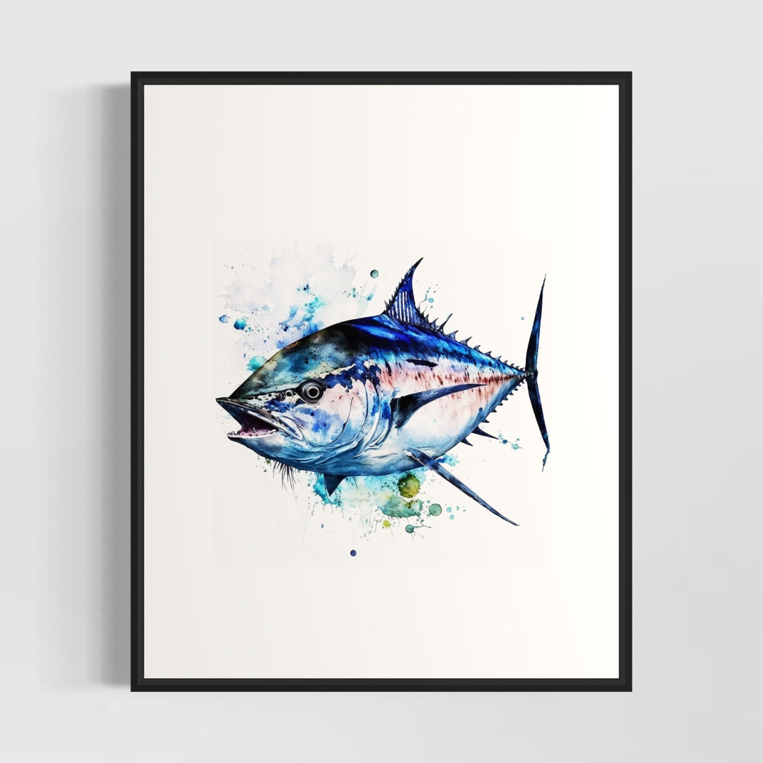 Bluefin Tuna Watercolor Art Print, Bluefin Tuna Painting Wall Art Decor ...