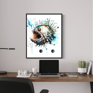 Angler Fish Watercolor Art Print, Angler Fish Painting Wall Art Decor ...