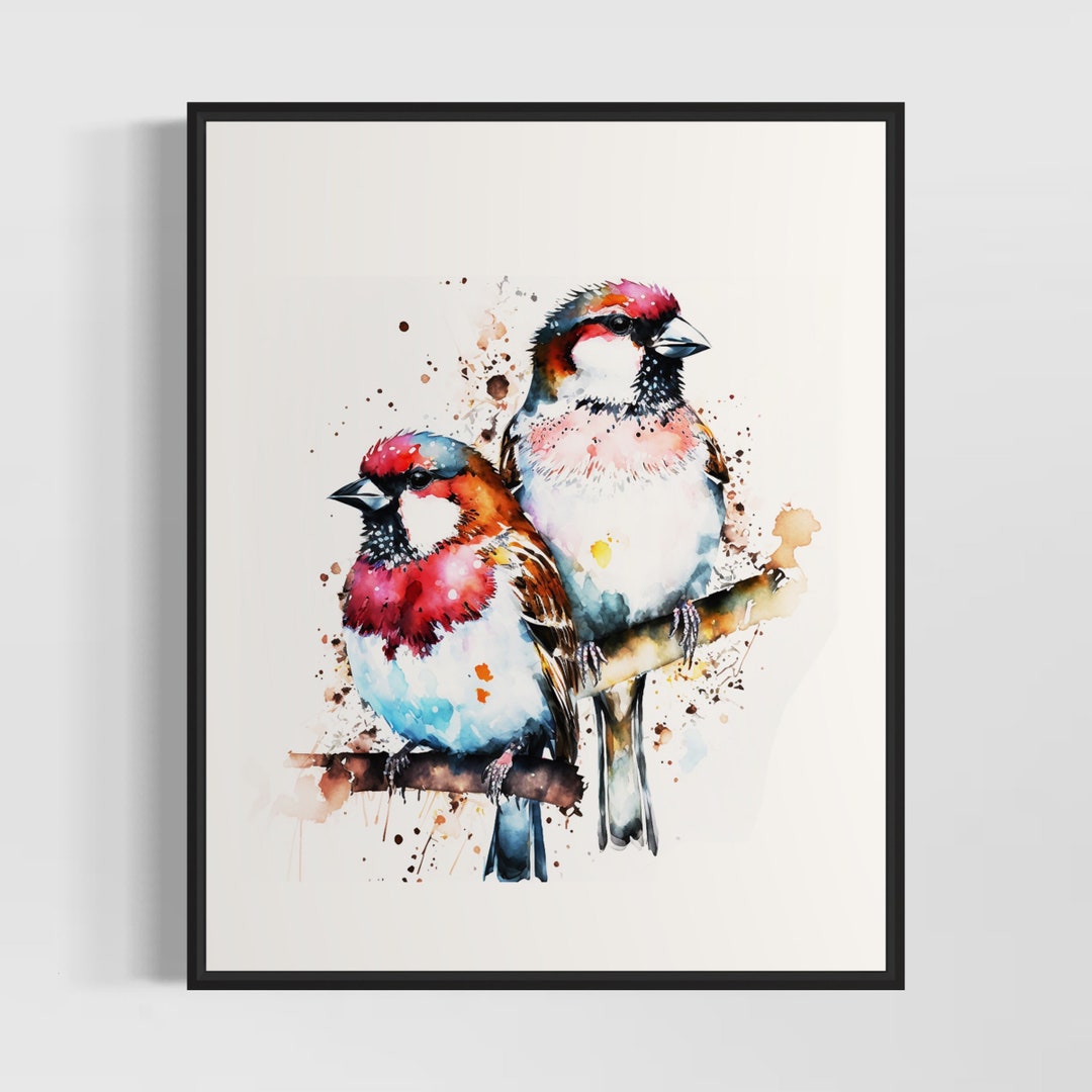 Finches Watercolor Art Print, Finches Painting Wall Art Decor, Original ...