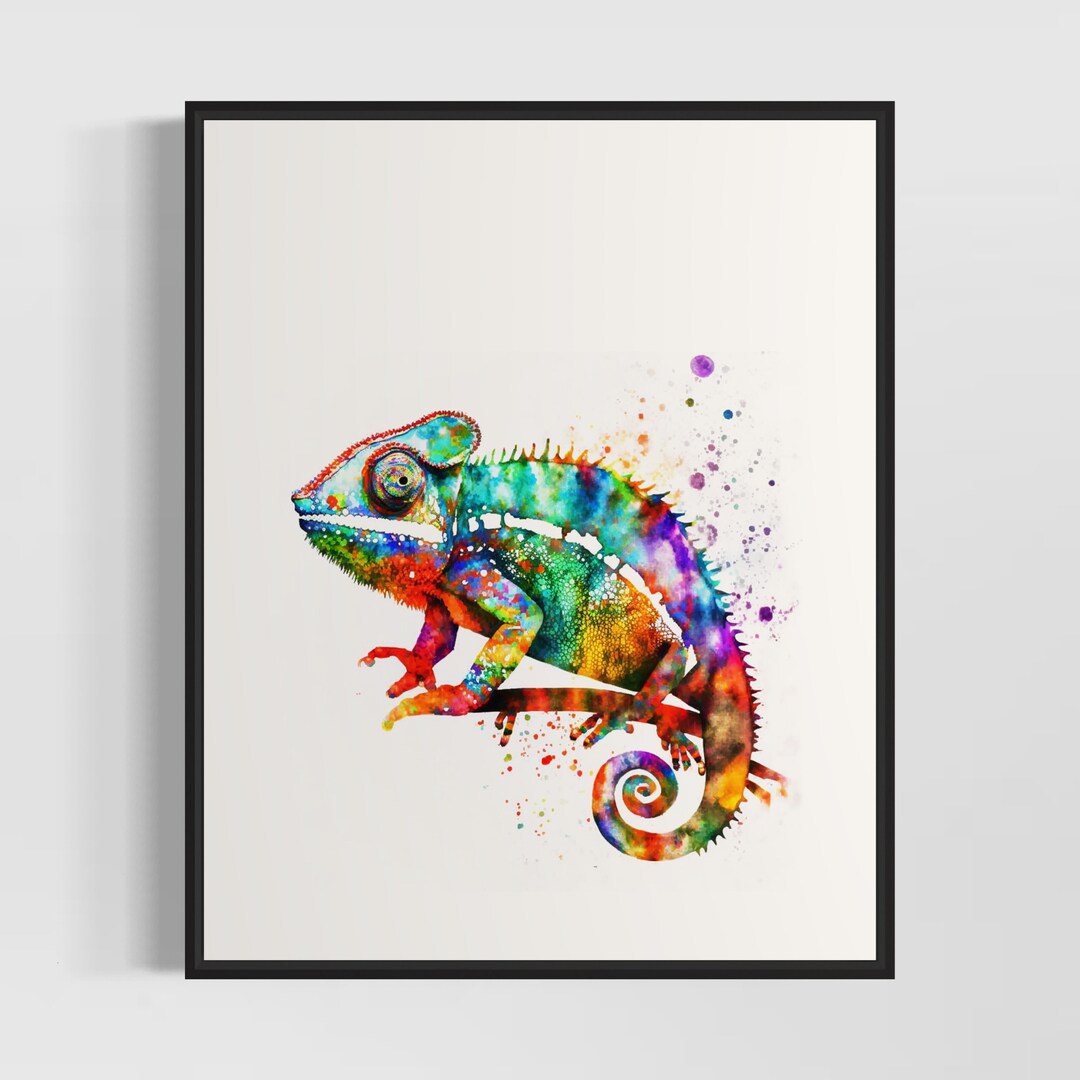 Chameleons Watercolor Art Print, Chameleons Painting Wall Art Decor ...