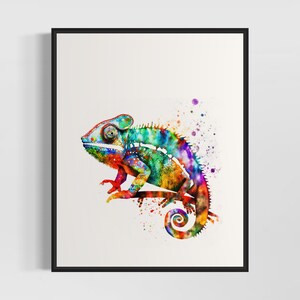 Chameleons Watercolor Art Print, Chameleons Painting Wall Art Decor ...