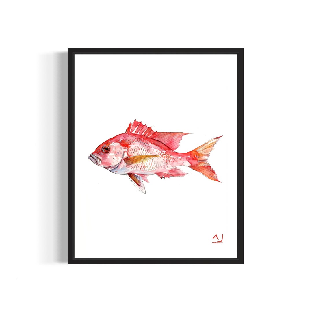 Red Snapper Poster Art Print, Watercolor Sea Creature Animal Painting ...