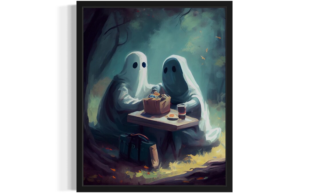 Ghost Having a Picnic Art Print, Scary Spooky Gothic Wall Art Painting ...