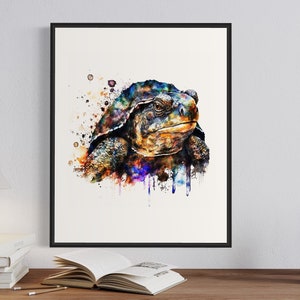 Snapping Turtle Watercolor Art Print, Snapping Turtle Painting Wall Art ...