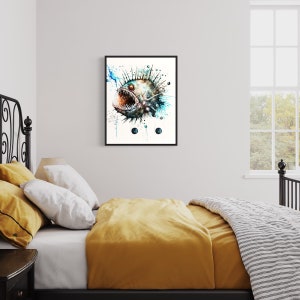 Angler Fish Watercolor Art Print, Angler Fish Painting Wall Art Decor ...