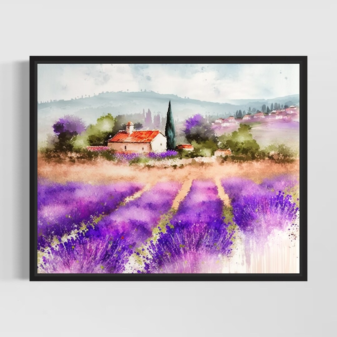 Lavender Field Watercolor Art Print, Lavender Field Wall Art Poster ...