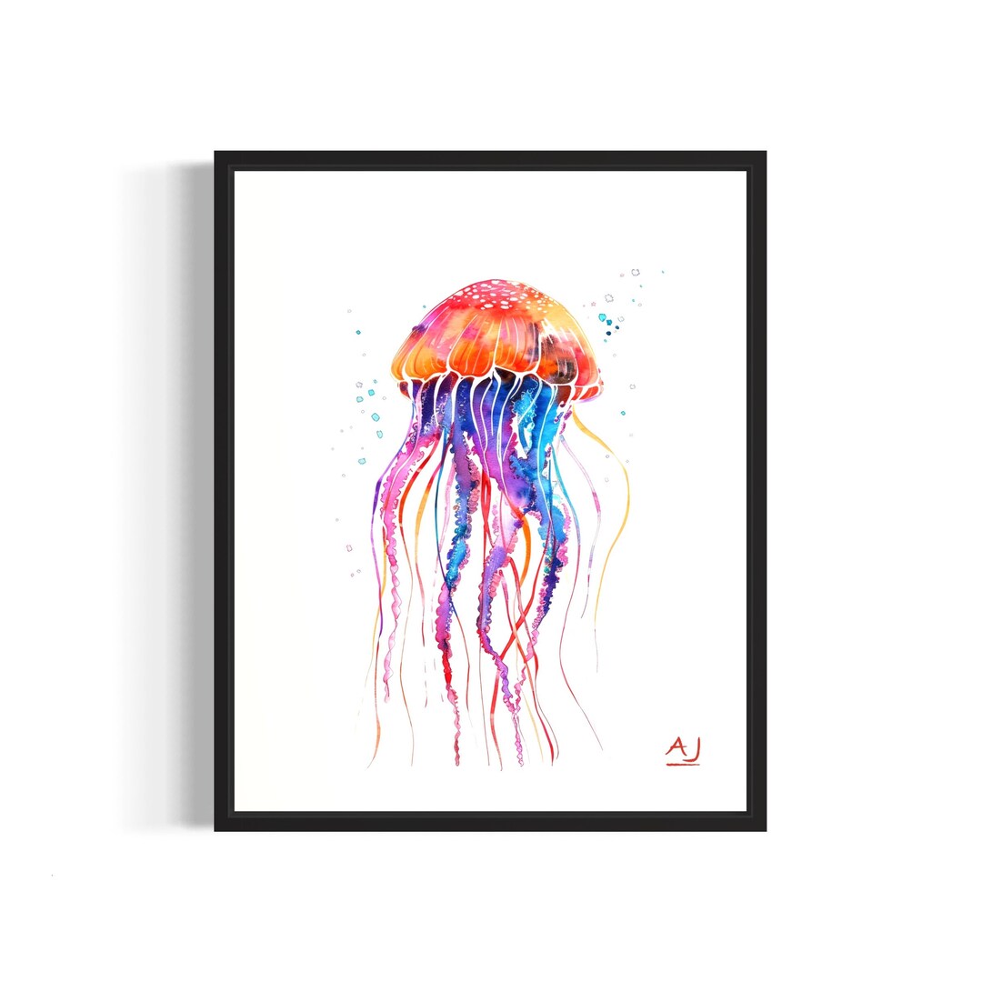 Jellyfish Poster Art Print, Watercolor Sea Creature Animal Painting ...