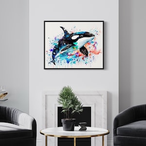 Killer Whale Watercolor Art Print, Killer Whale Painting Wall Art Decor ...