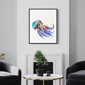 Cuttlefish Watercolor Art Print, Cuttlefish Painting Wall Art Decor ...