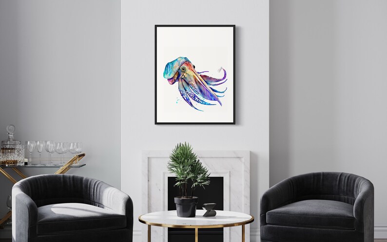 Cuttlefish Watercolor Art Print Cuttlefish Painting Wall Art - Etsy