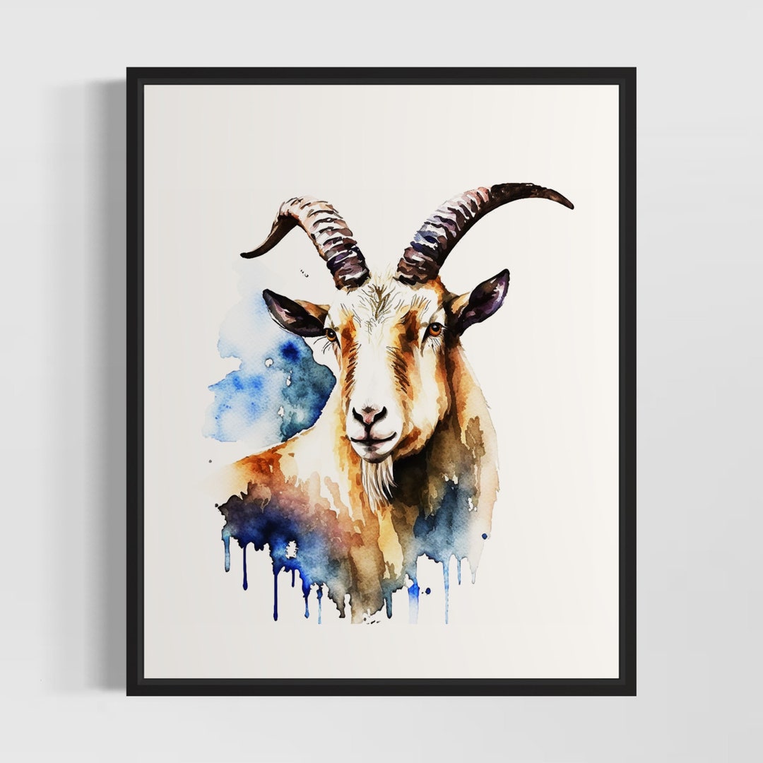 Mountain Goat Portrait Watercolor Art Print, Mountain Goat Portrait ...
