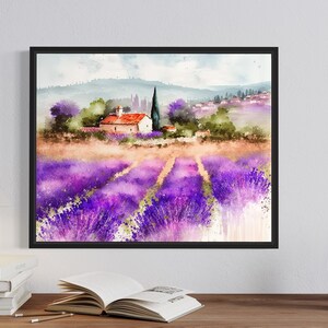 Lavender Field Watercolor Art Print, Lavender Field Wall Art Poster ...