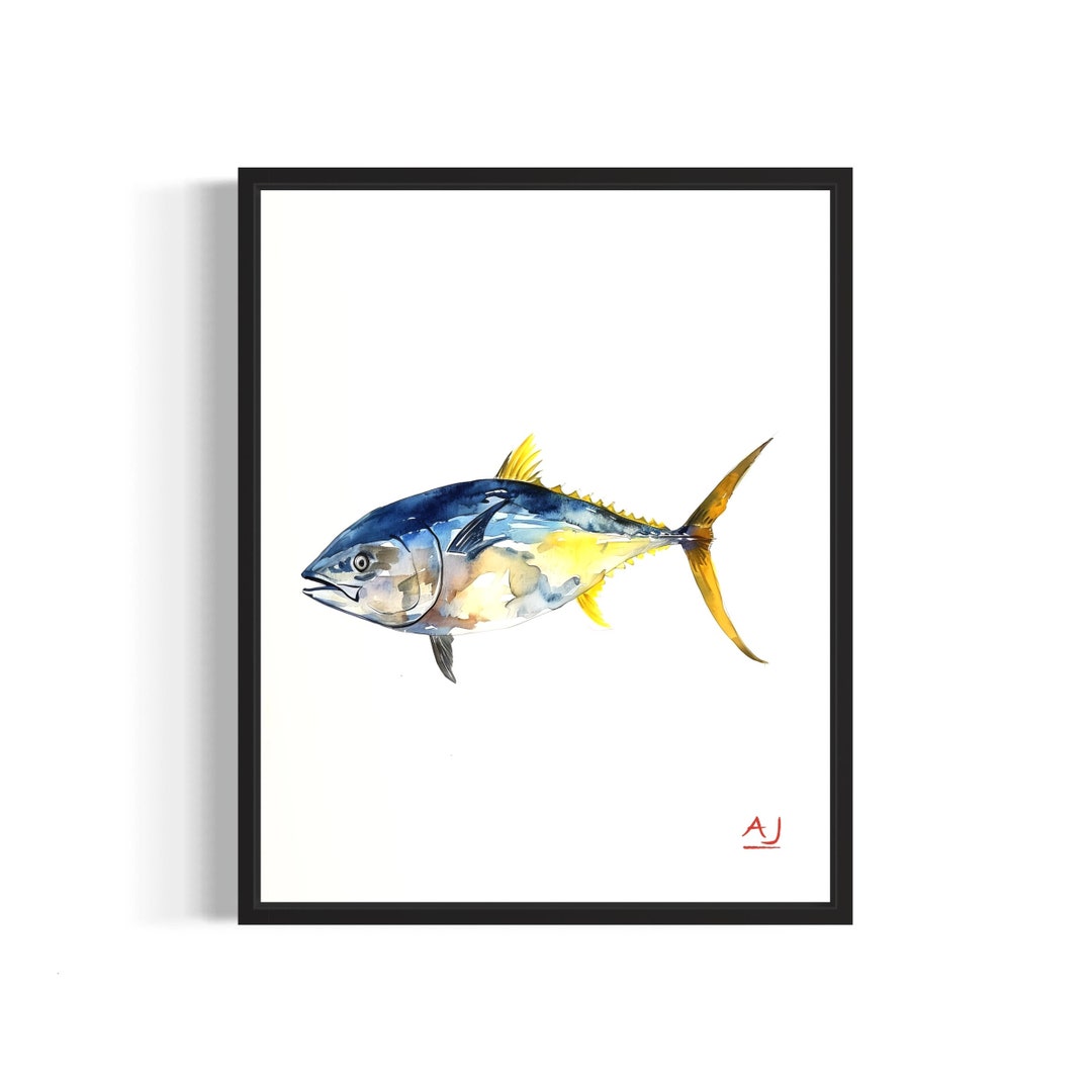 Yellowtail Tuna Poster Art Print, Watercolor Sea Creature Animal ...