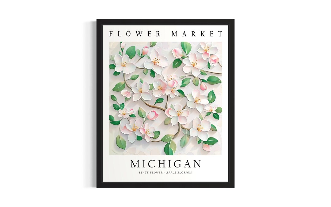 Michigan State Flower Market Poster Art Print, Living Room Wall Art ...