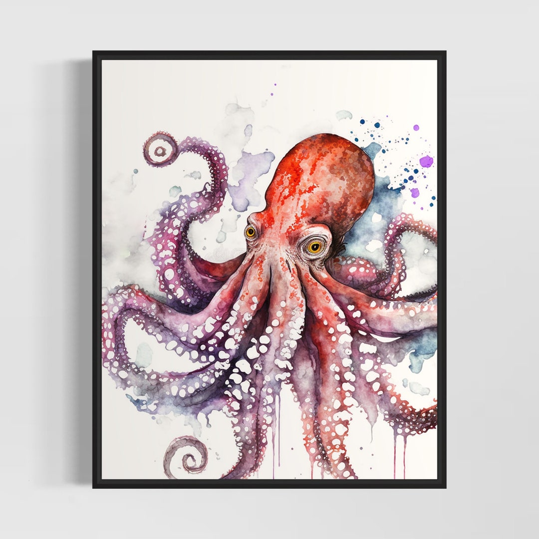 Red Octopus Art Print, Red Octopus Painting Wall Art Poster, Original ...