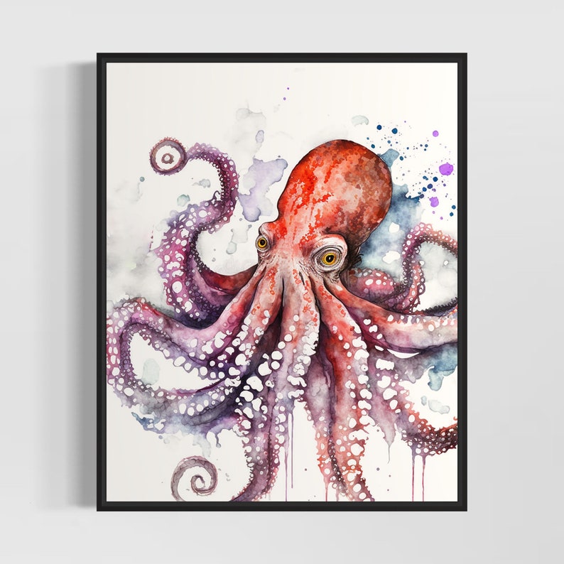 Red Octopus Art Print Red Octopus Painting Wall Art Poster - Etsy