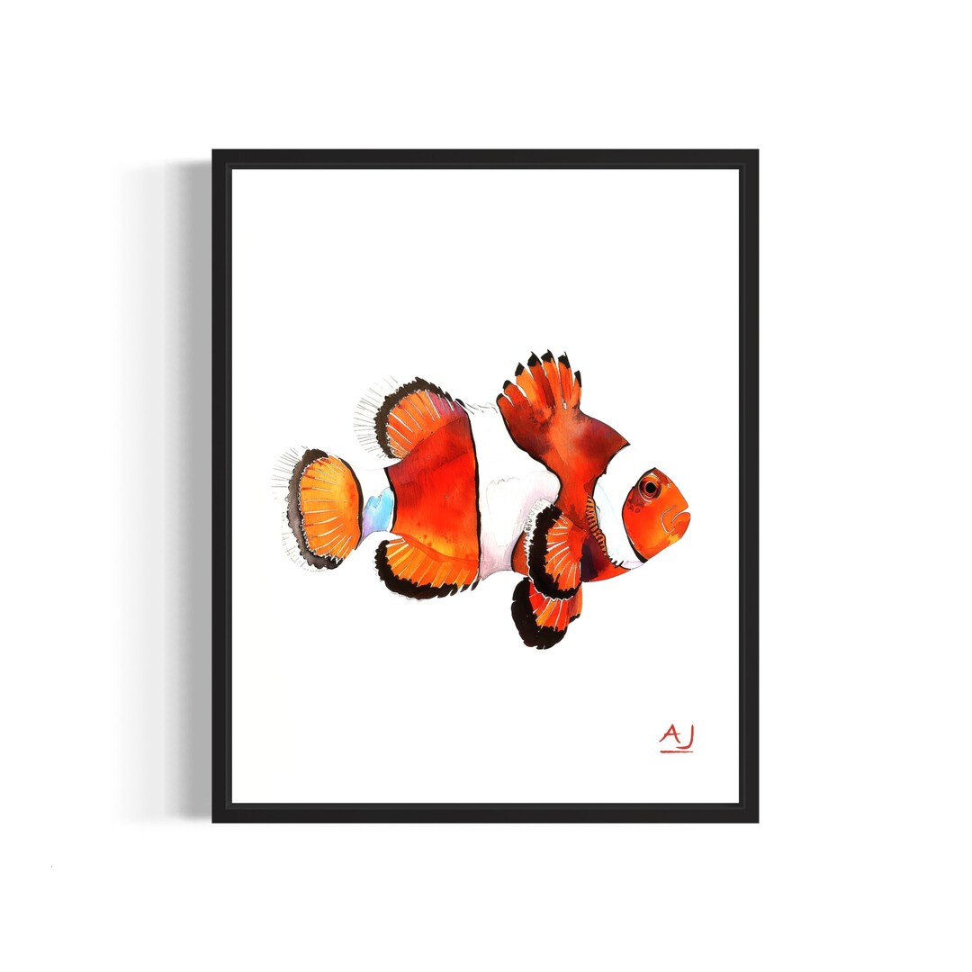 Clownfish Poster Art Print, Watercolor Sea Creature Animal Painting ...