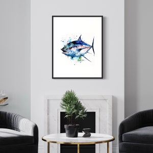 Bluefin Tuna Watercolor Art Print, Bluefin Tuna Painting Wall Art Decor ...