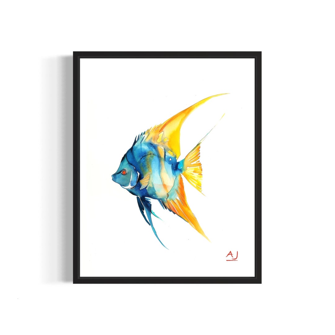 Angelfish Poster Art Print, Watercolor Sea Creature Animal Painting ...