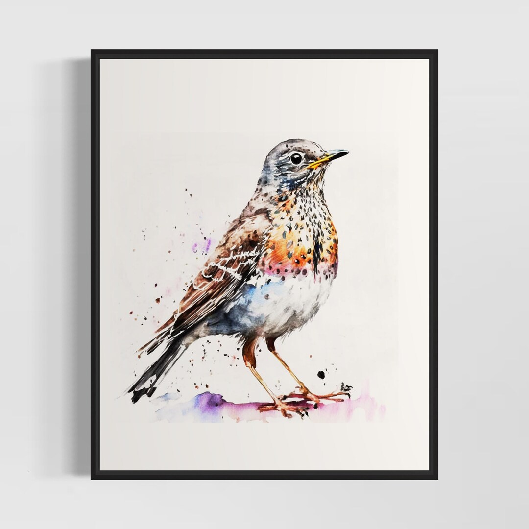 Fieldfare Watercolor Art Print, Fieldfare Painting Wall Art Decor ...