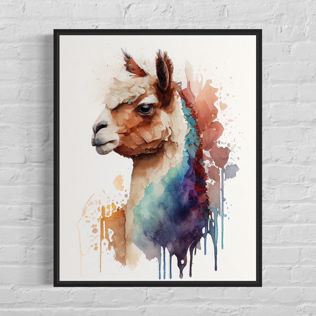 Alpaca Watercolor Art Print, Alpaca Monitor Painting Wall Art Decor ...