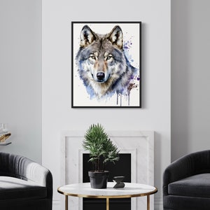 Gray Wolf Watercolor Art Print, Gray Wolf Painting Wall Art Decor ...