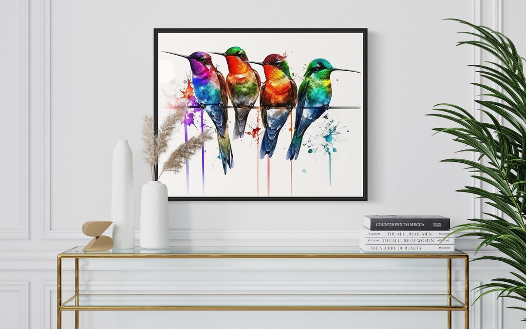 Hummingbirds on Wire Watercolor Art Print, Hummingbirds on Wire ...