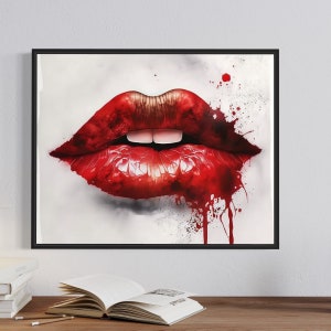 Red Lips Art Print, Red Lips Painting Wall Art Poster, Original Artwork ...